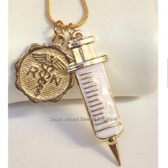 Jewelry | Gold Rn Nursing Necklace Caduceus Syringe Nurse | Poshmark